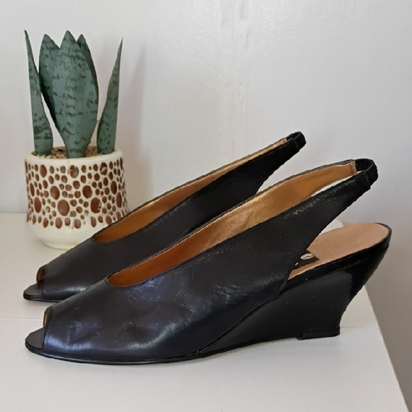 Proxy | Shoes | Vintage Proxy Black Slingback Wedge Shoes Womens 75 N ...